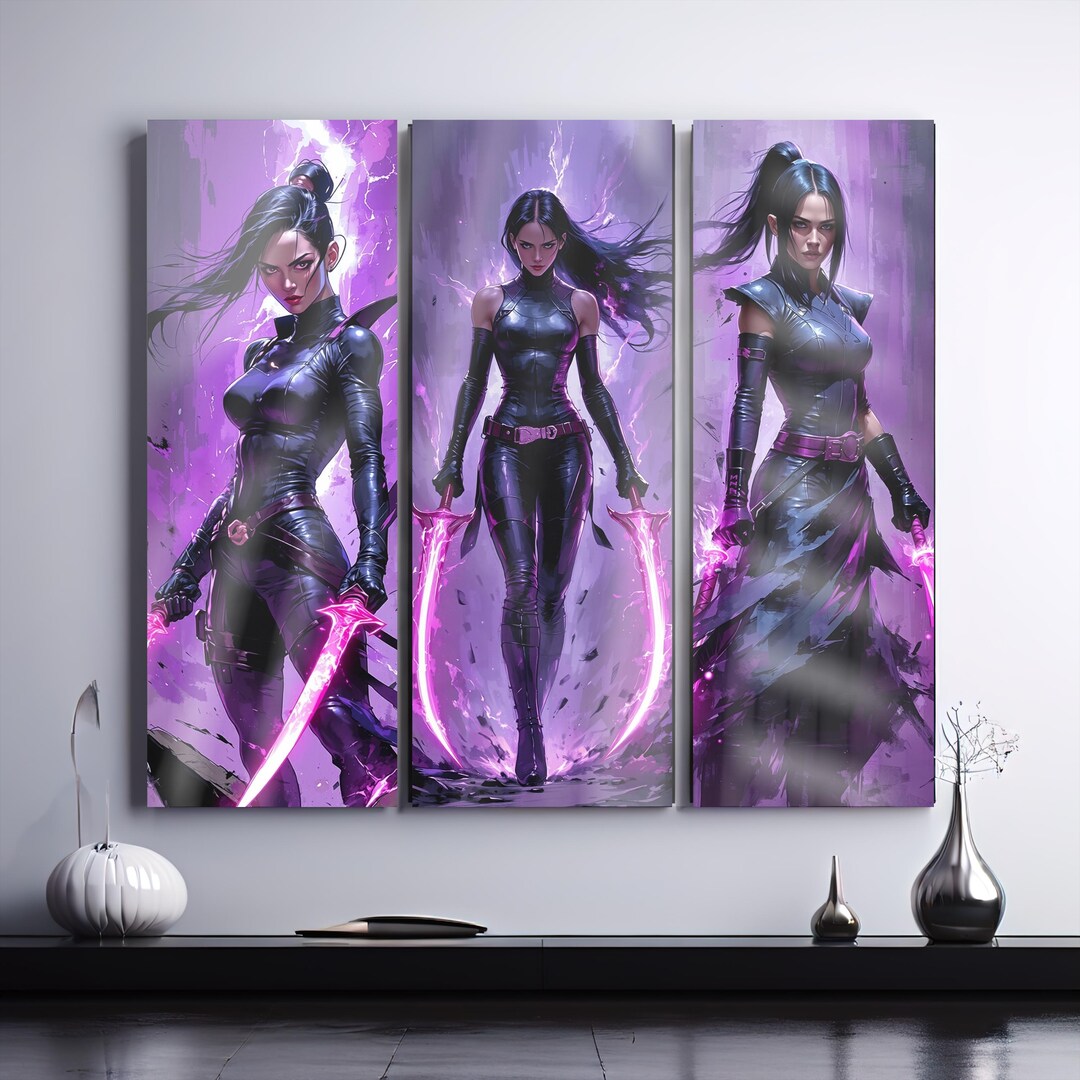 Psylocke X-men Glass Art Superhero Acrylic Prints Triptych 24" X 36" - Etsy