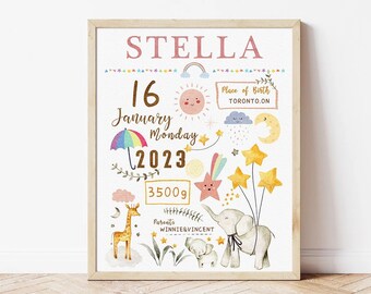 Personalized Birth Stats Sign, Custom Birth Announcement Nursery Wall ...