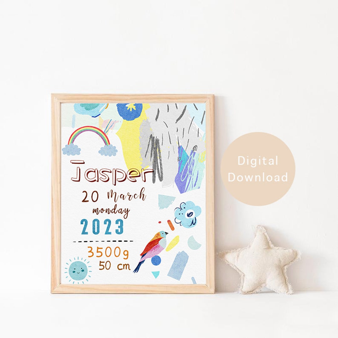 Personalized Birth Stats Sign, Custom Birth Announcement Nursery Wall ...