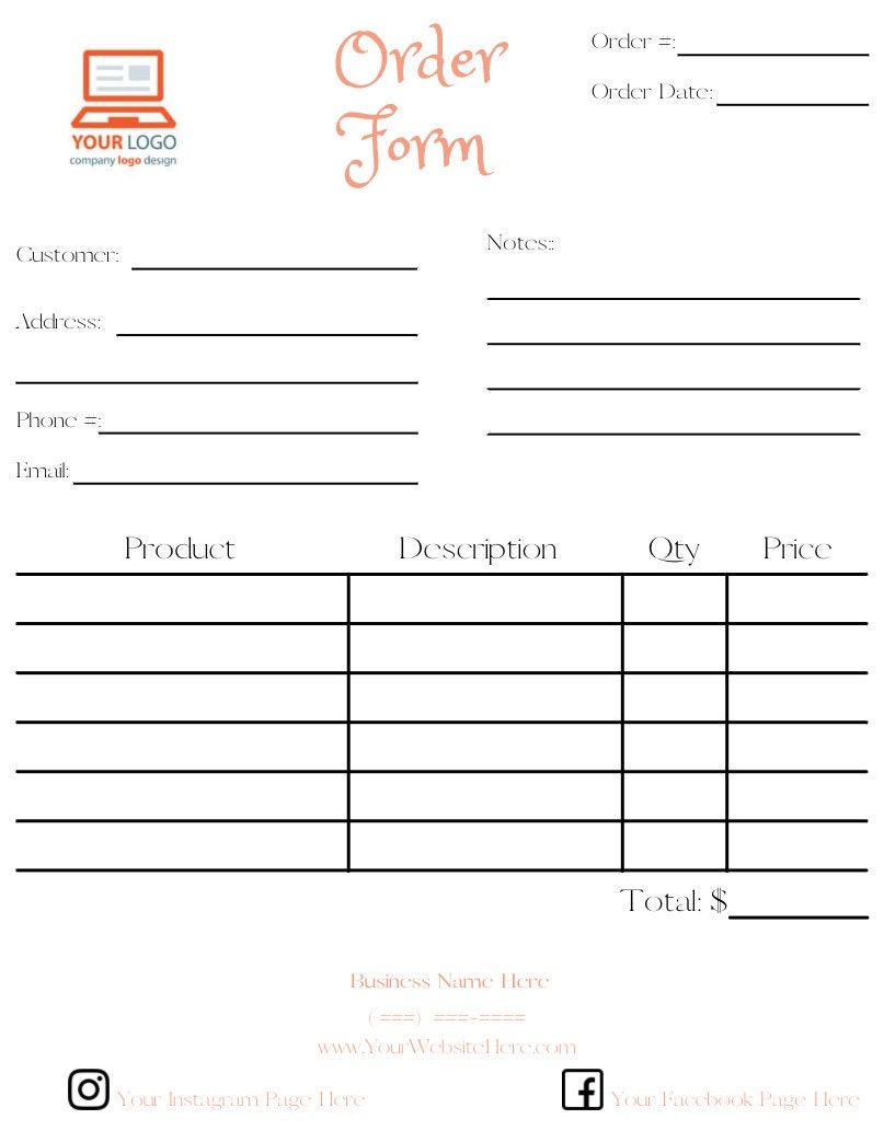 Editable Order Form - Edit in Canva - Digital Download - Etsy