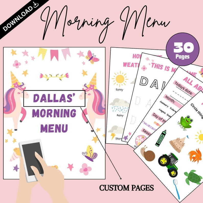 Unicorn Morning Menu Homeschool Morning Basket Activity Preschool ...