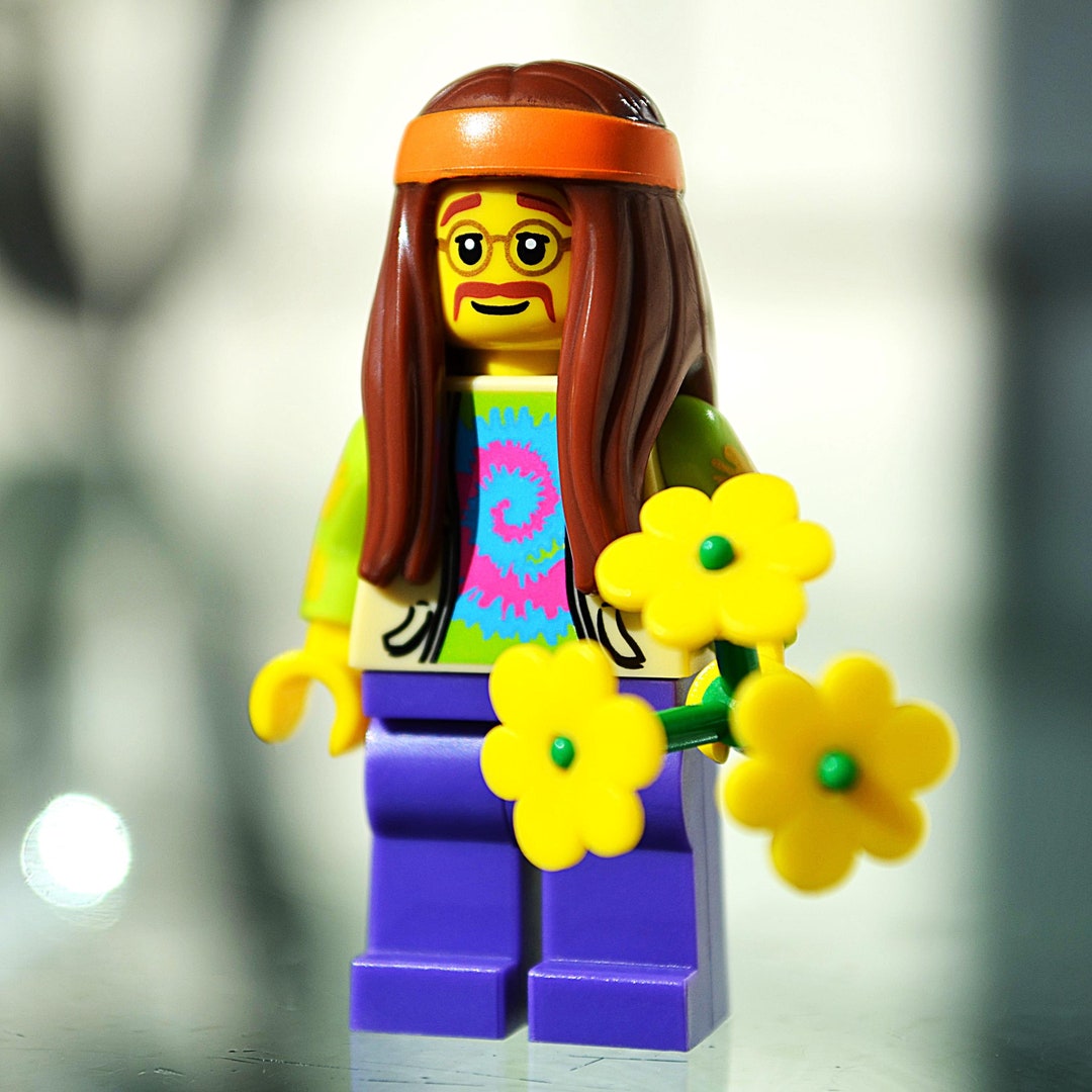 Hippie - Genuine LEGO® Minifigure // With Flowers // Hippy Peace Lover ...