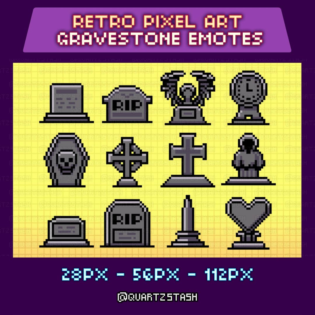 Retro Pixel Tombstone Emotes, Cemetery Grave Stickers, Spooky Stone ...