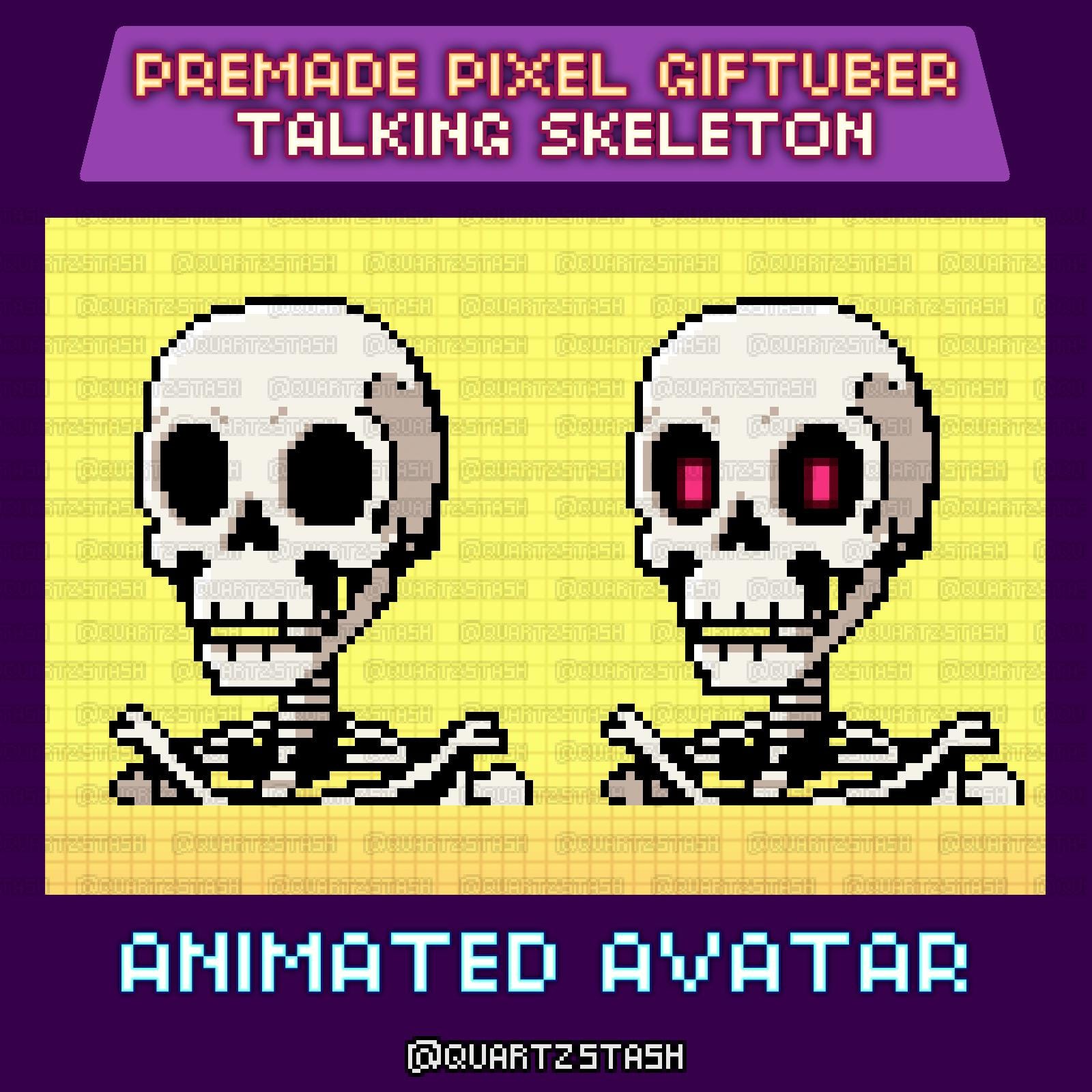 Animated Pixel Giftuber, Talking Skeleton Model , Premade for Twitch ...