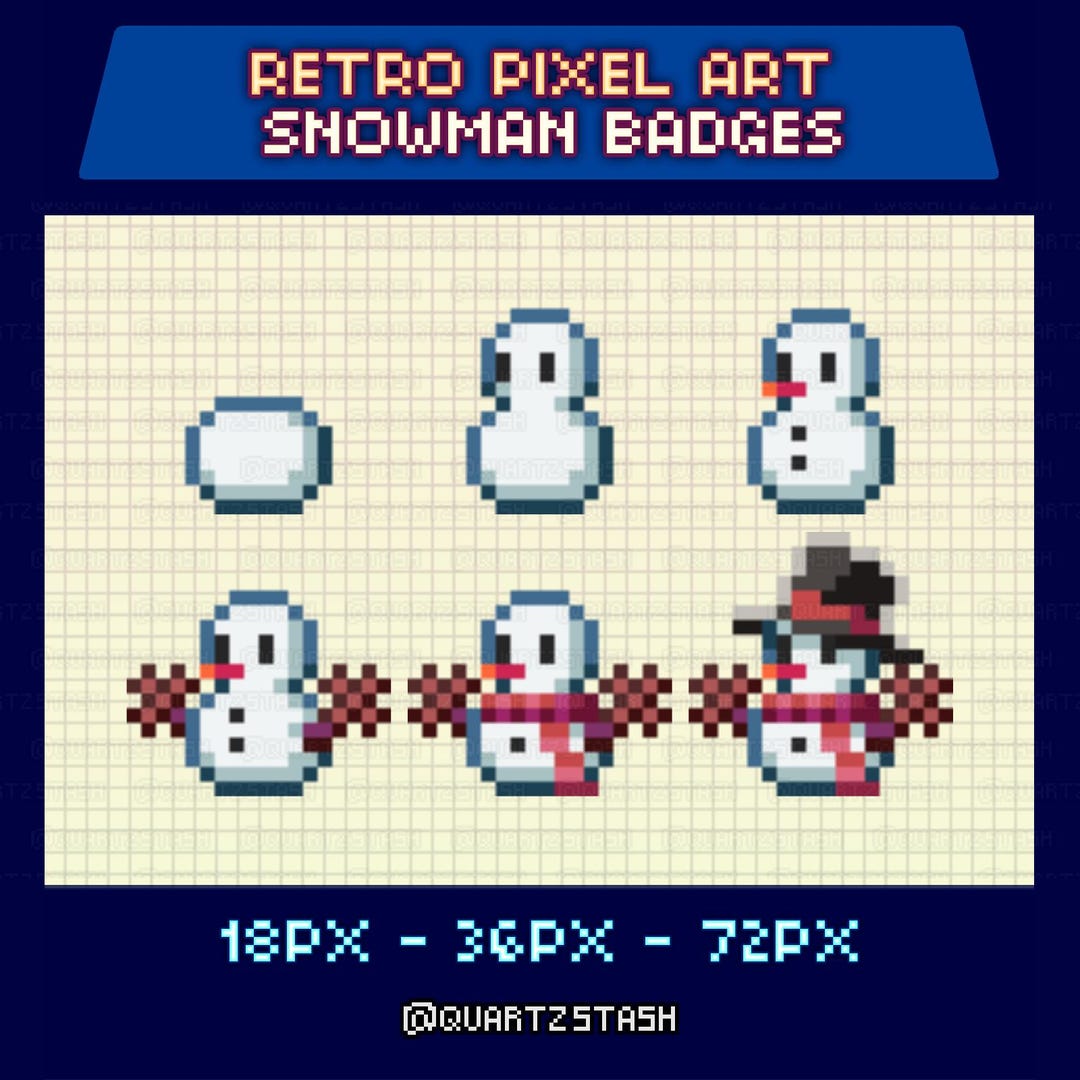Pixel Art Snowman Badges, Retro Overlay Assets, Digital Winter Icons ...