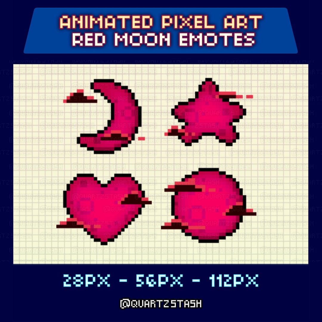 Animated Pixel Moon Emotes, Blood Red Planets, 16bit Game Icons, Retro ...