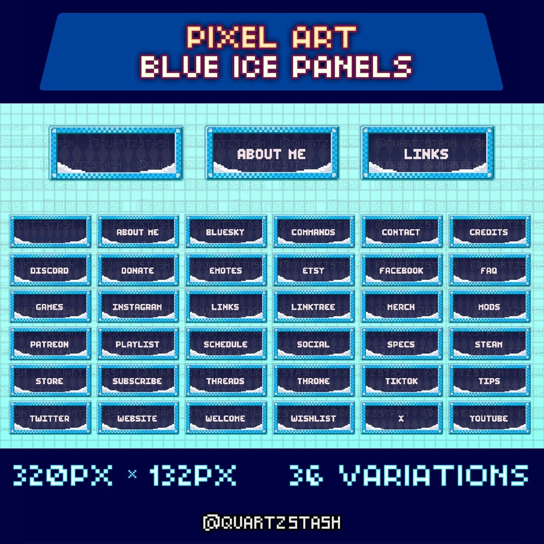 Pixel Art Blue Ice Panels, Twitch Overlay Artworks, Winter Snow Themed ...