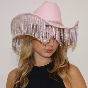 Chappell Roan Pink Pony Club Pink Rhinestone Fringe Cowboy Hat by ...
