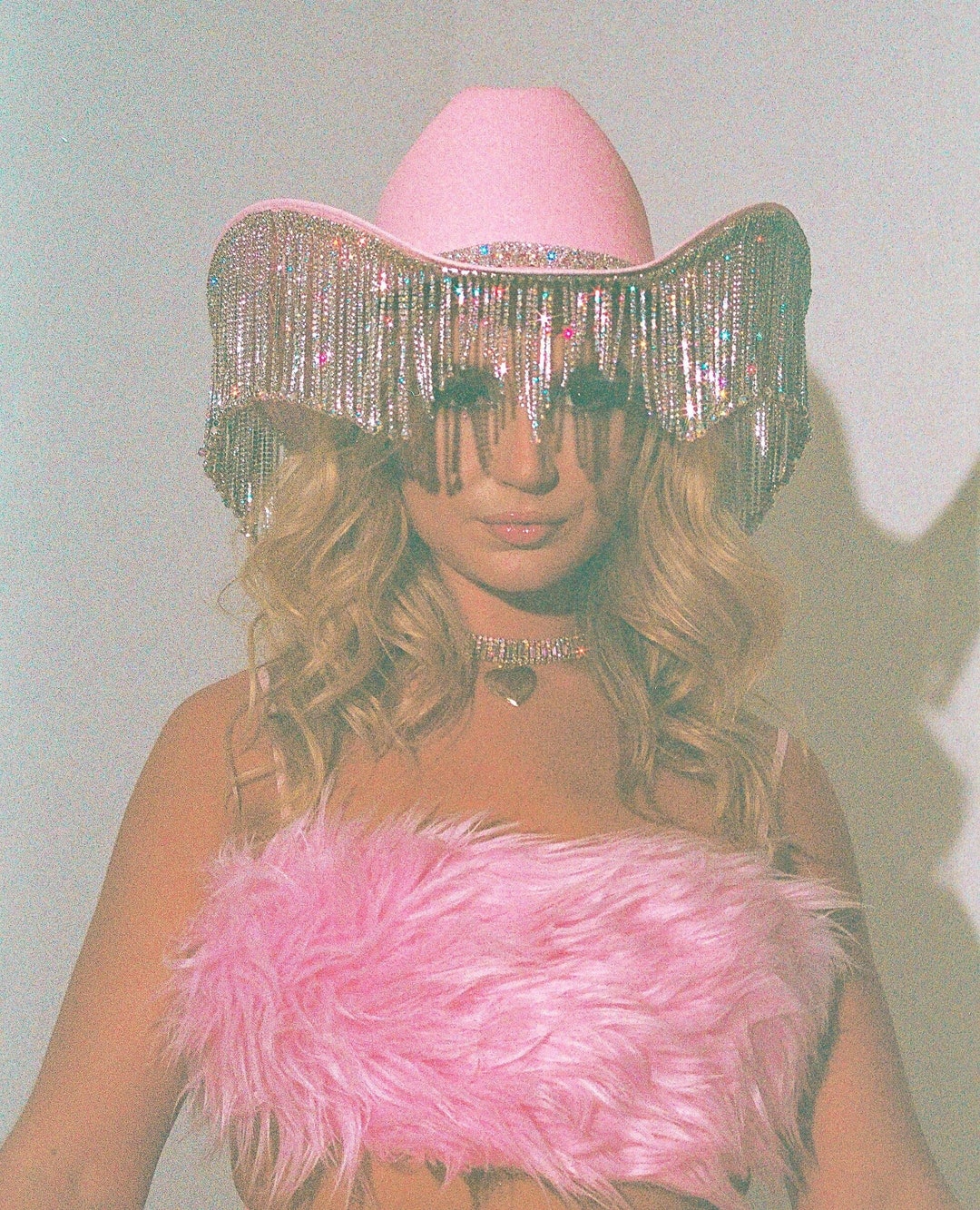 Chappell Roan Pink Pony Club Pink Rhinestone Fringe Cowboy Hat by ...