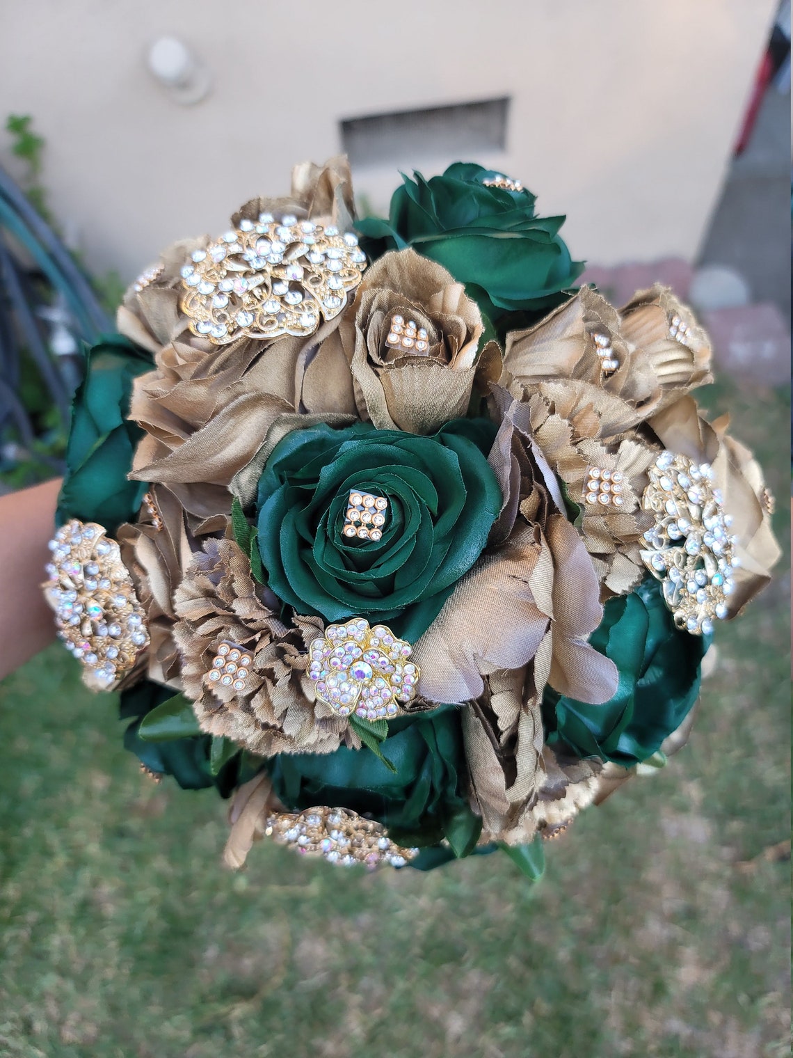 Emerald Green and Gold Bouquet - Etsy