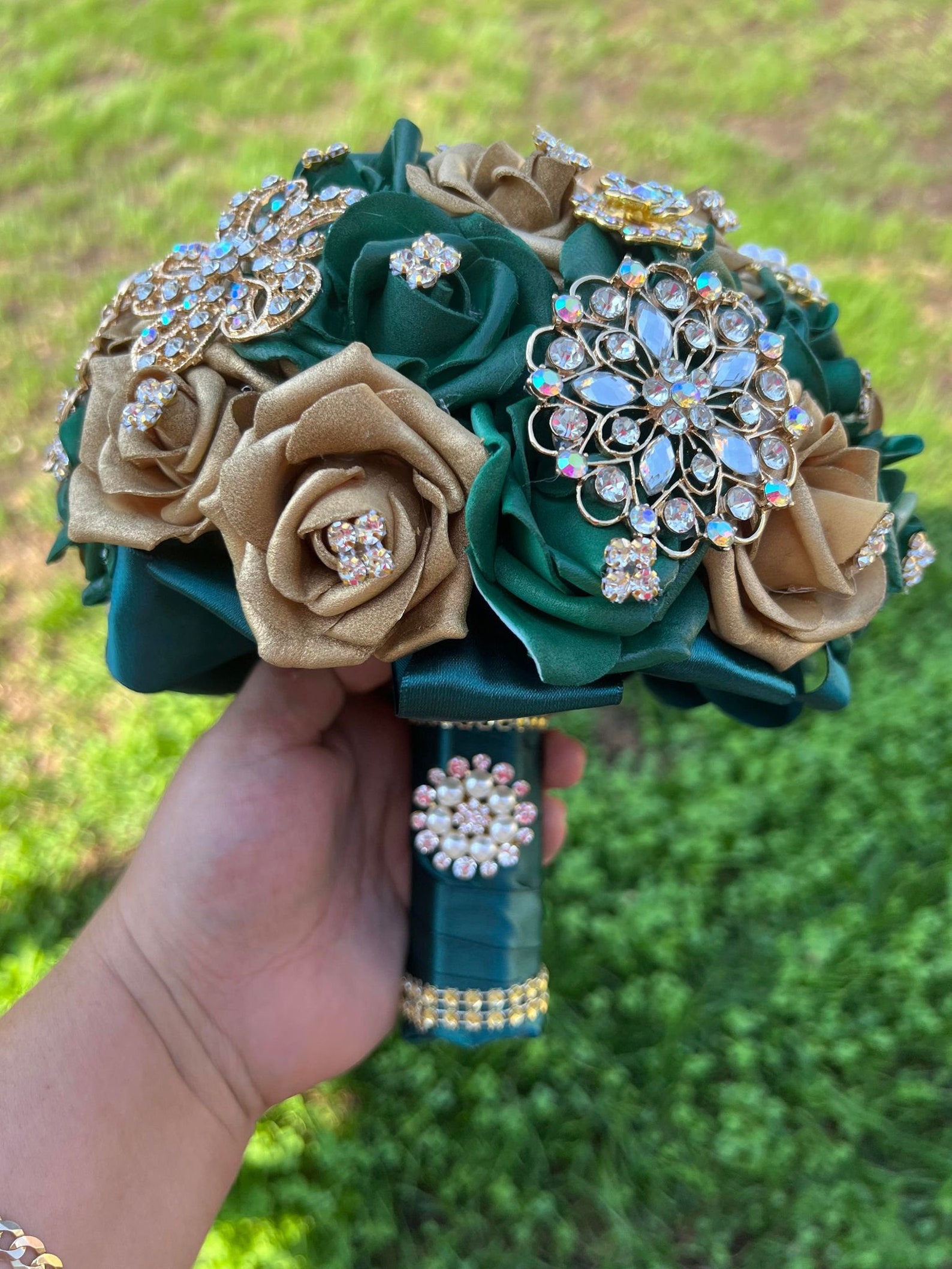 Emerald Green and Gold Bouquet - Etsy