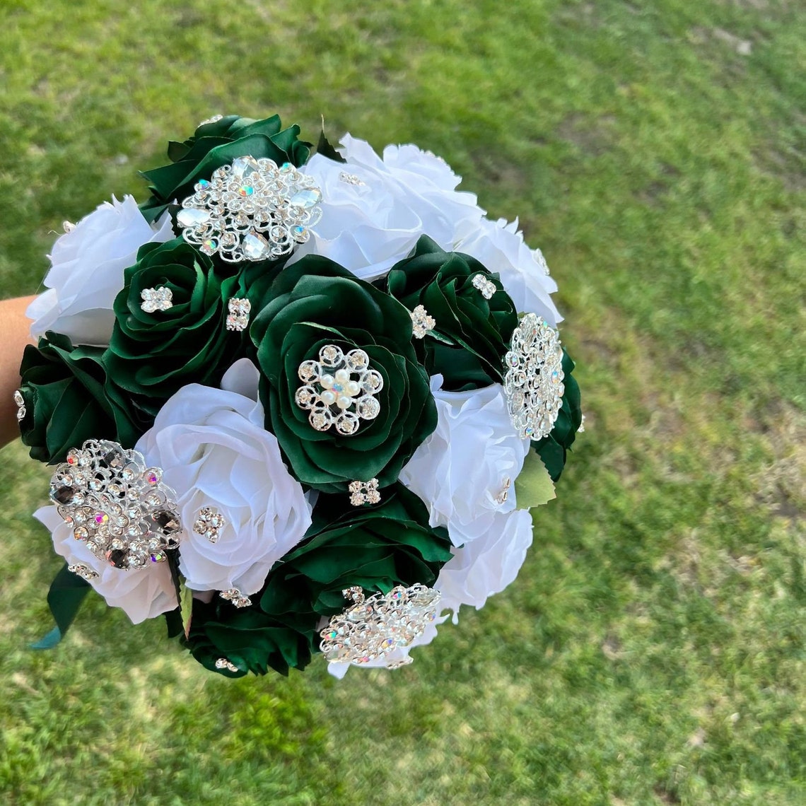 White and Emerald Green Bouquet | Etsy