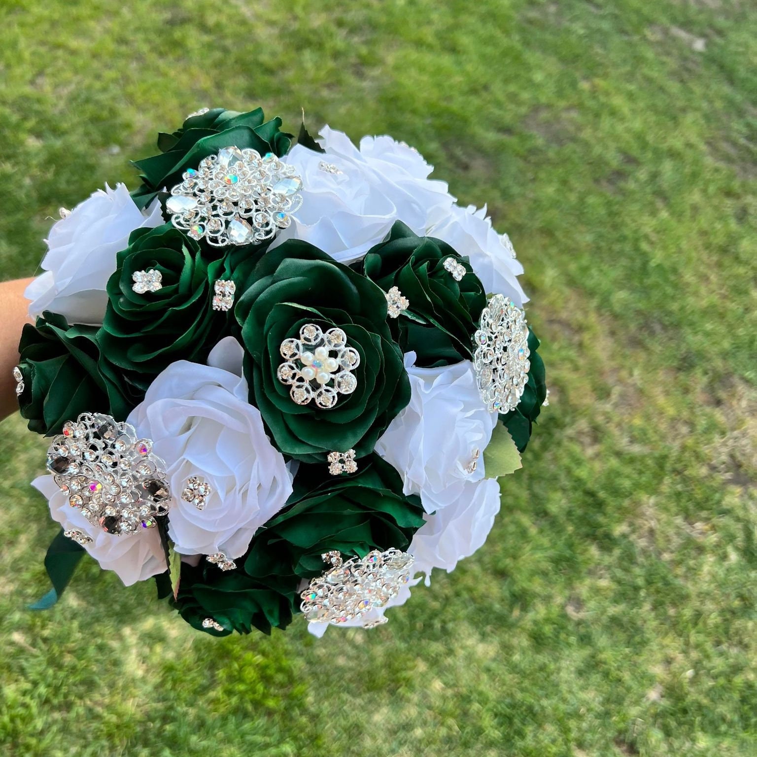 White and Emerald Green Bouquet - Etsy