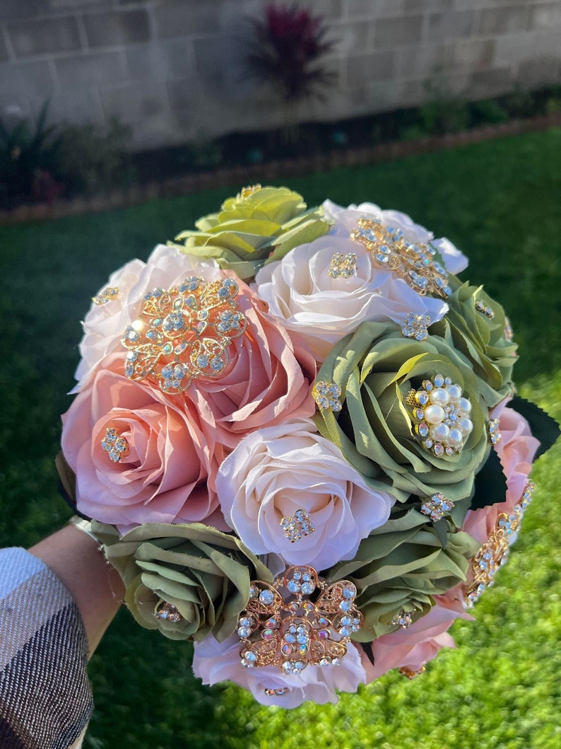 Sage Green and Blush Mix Bouquet - Etsy