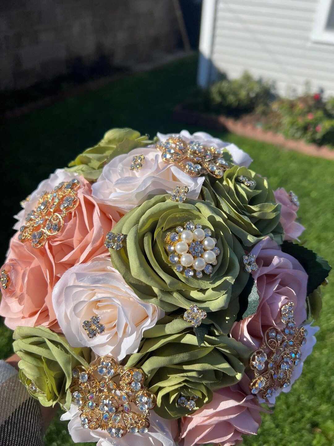Sage Green and Blush Mix Bouquet - Etsy
