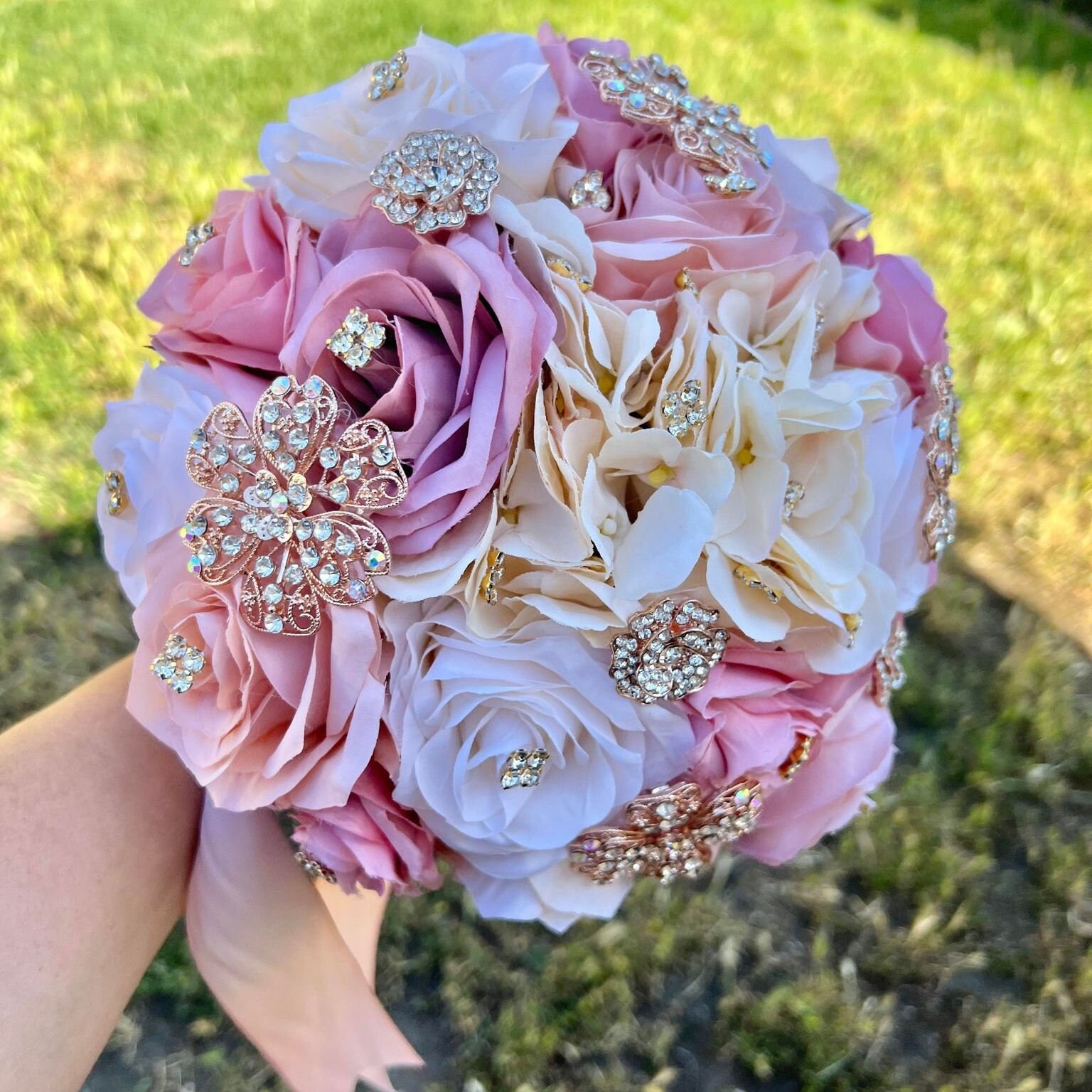 Blush Champagne and Rose Gold Bouquet | Etsy