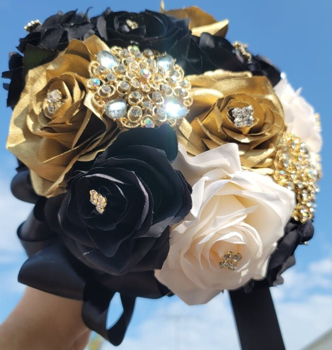 Black and Gold With Ivory Bouquet | Etsy