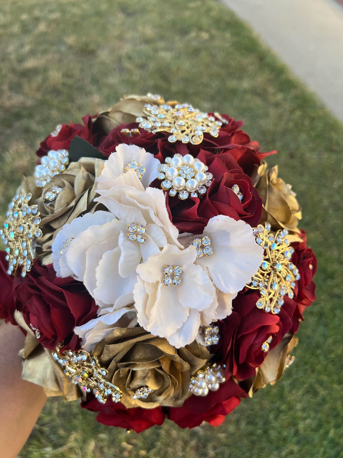 Champagne, Burgundy and Gold Bouquet - Etsy