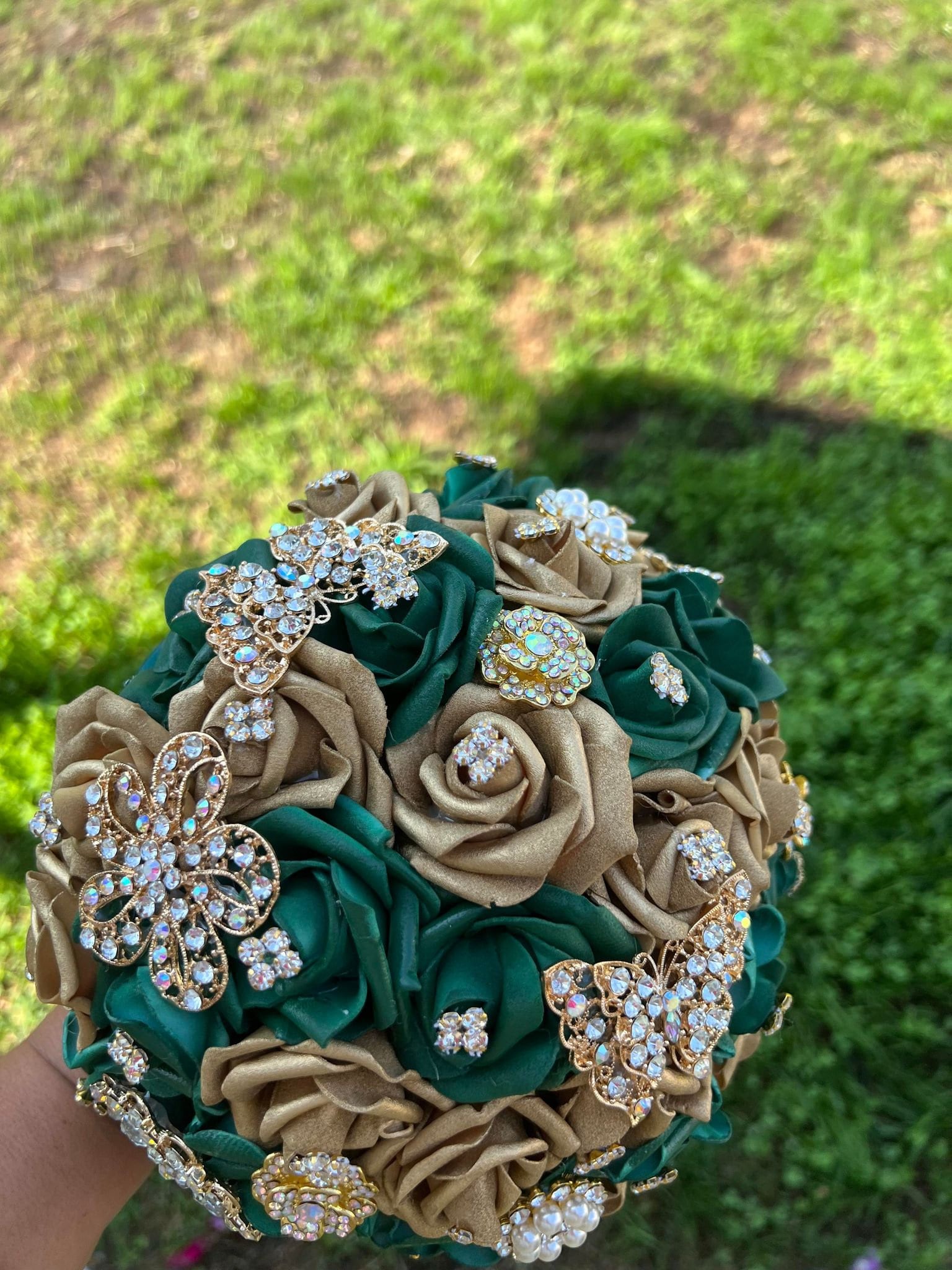 Emerald Green and Gold Bouquet - Etsy