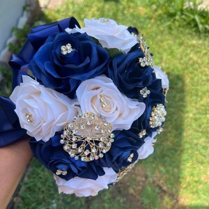 Navy Blue and Ivory Bouquet - Etsy