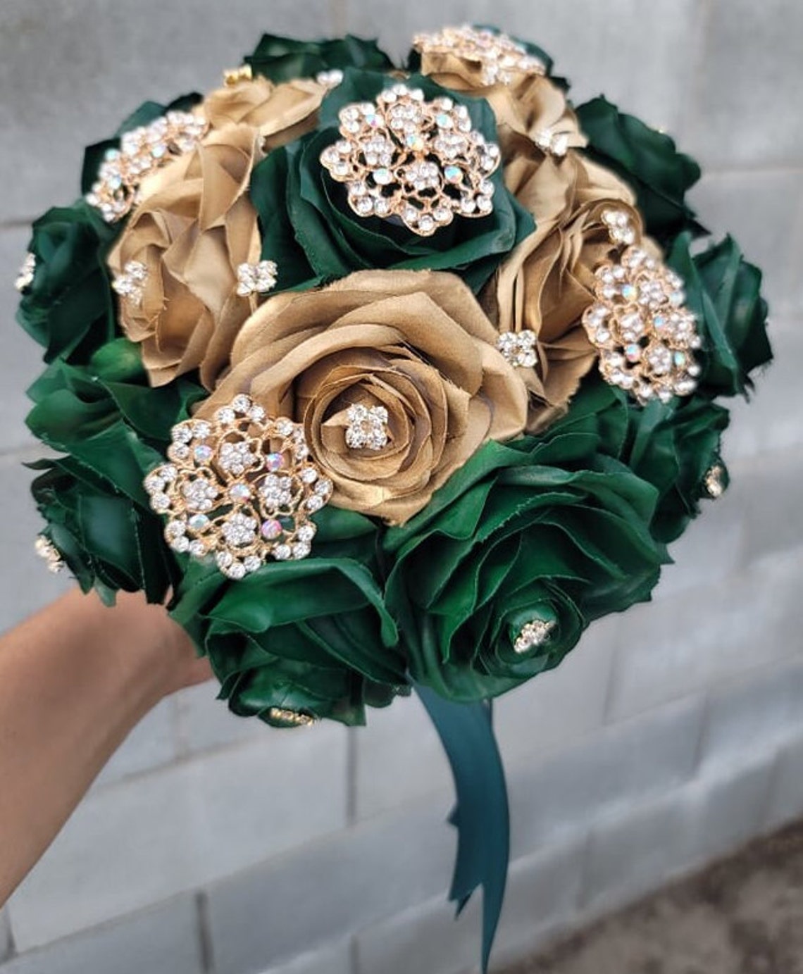 Emerald Green and Gold Bouquet - Etsy