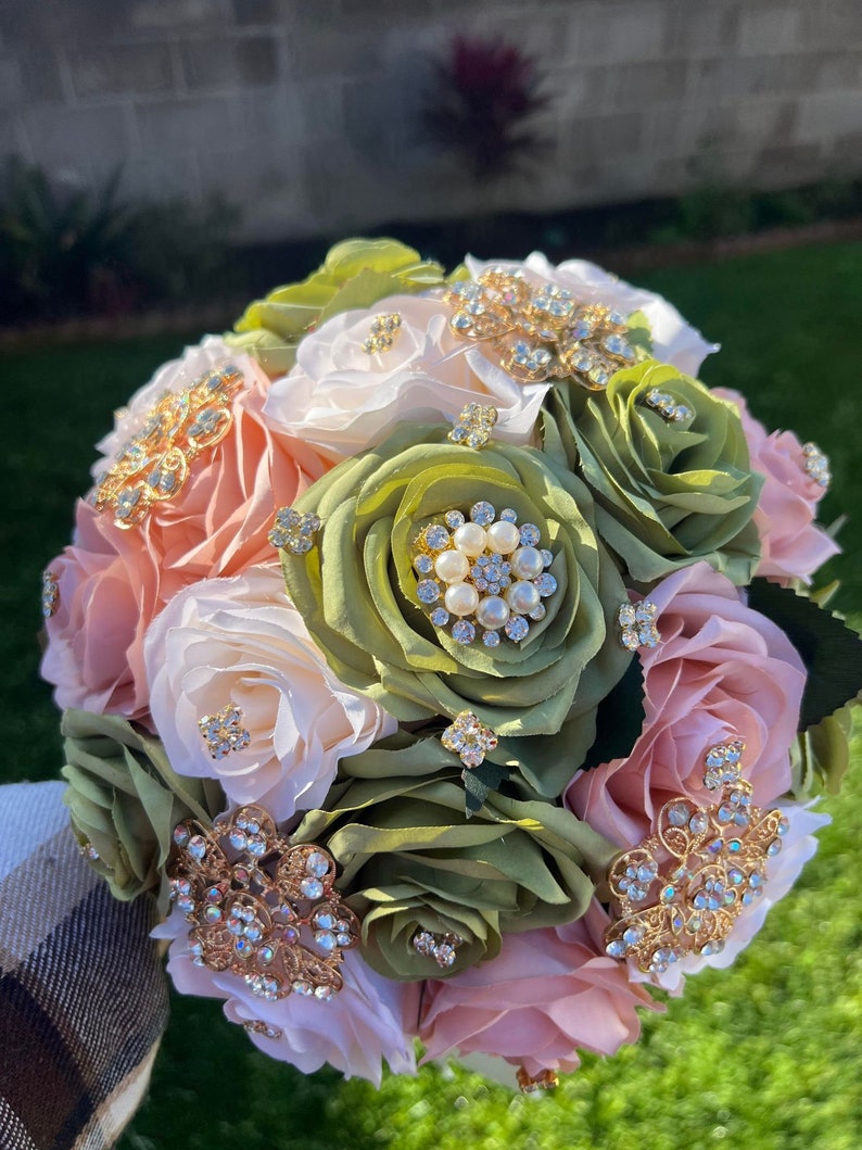 Sage Green and Blush Mix Bouquet - Etsy