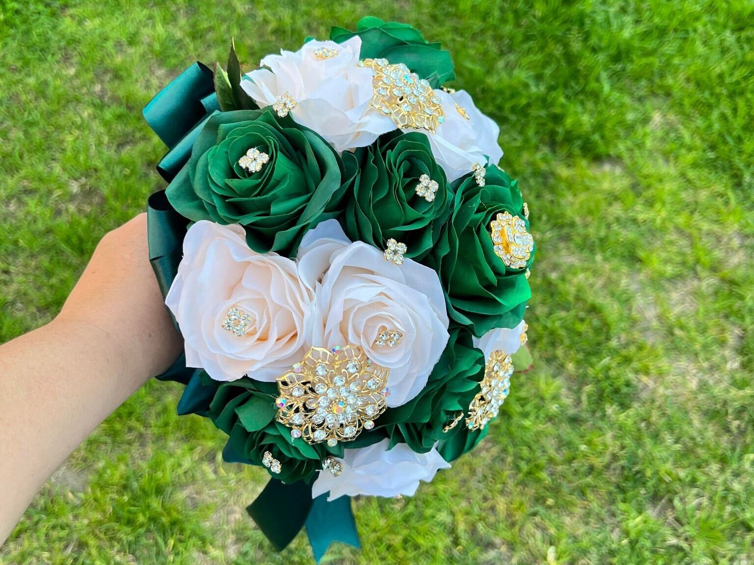 Emerald Green and Ivory Bouquet - Etsy