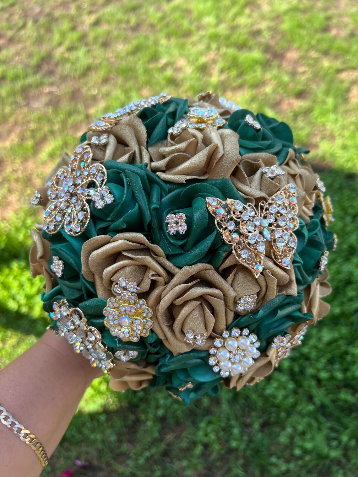 Emerald Green and Gold Bouquet - Etsy