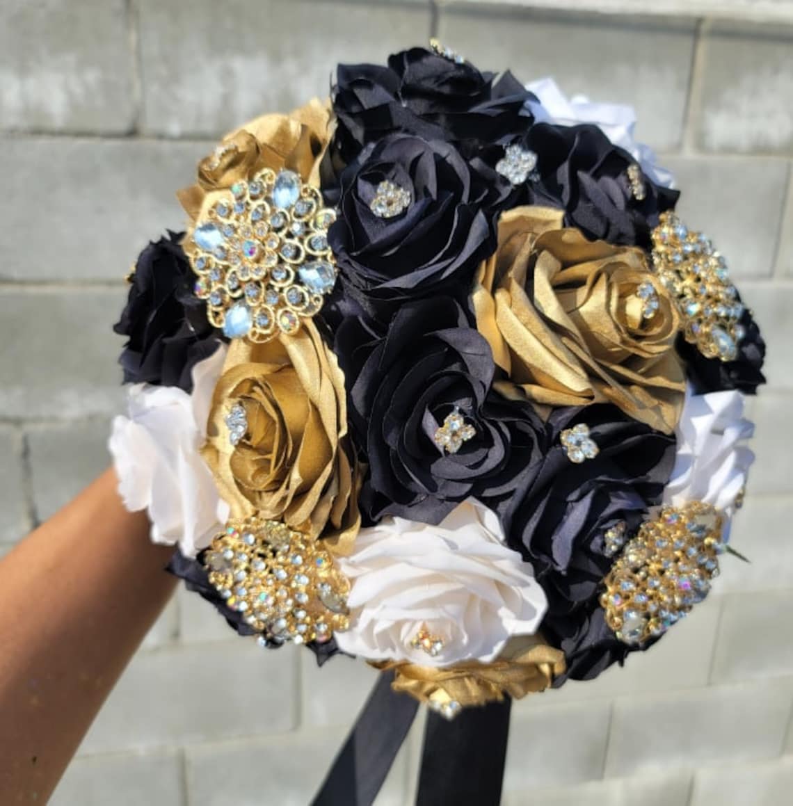 Black and Gold With Ivory Bouquet - Etsy