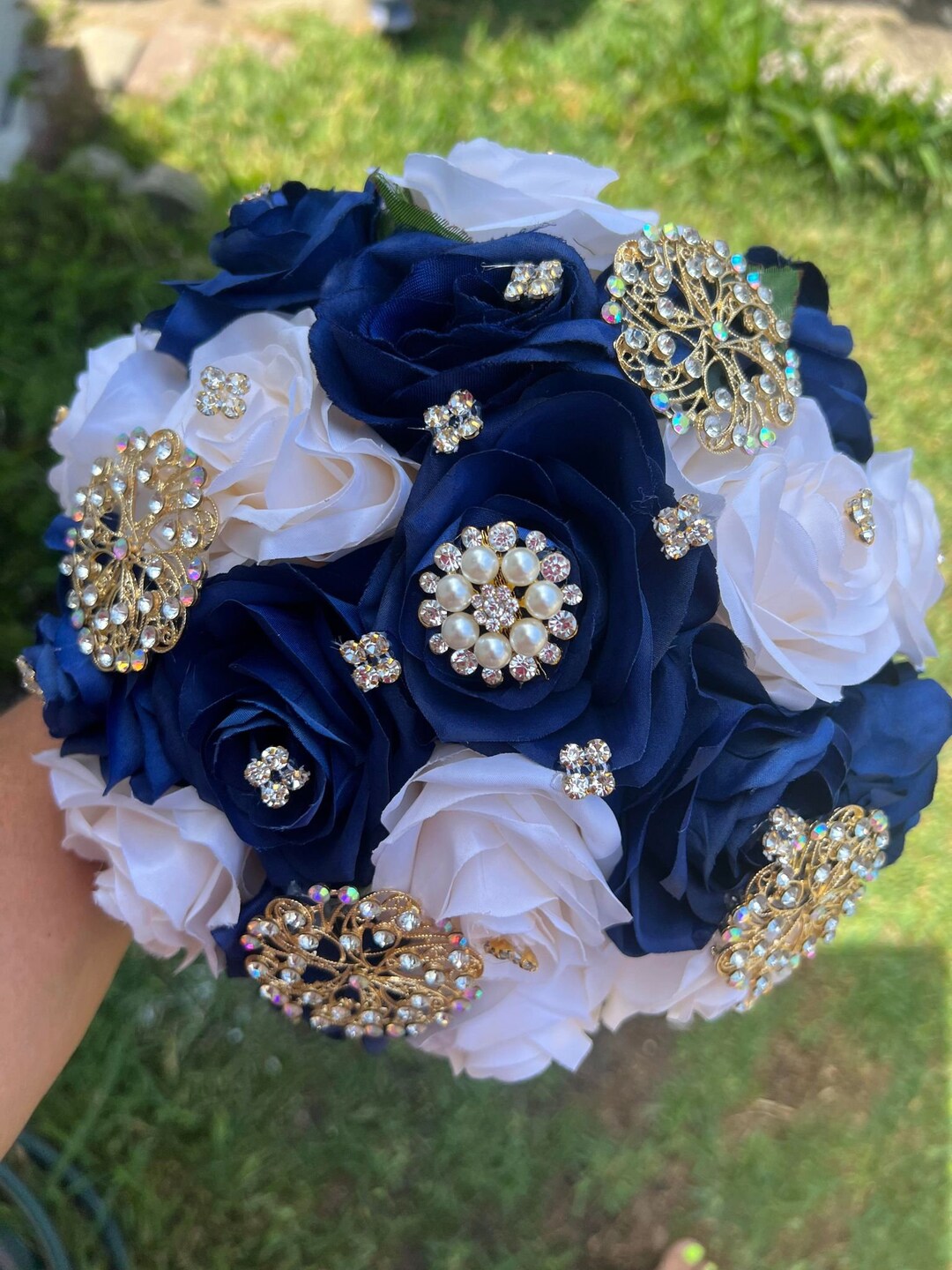 Navy Blue and Ivory Bouquet - Etsy