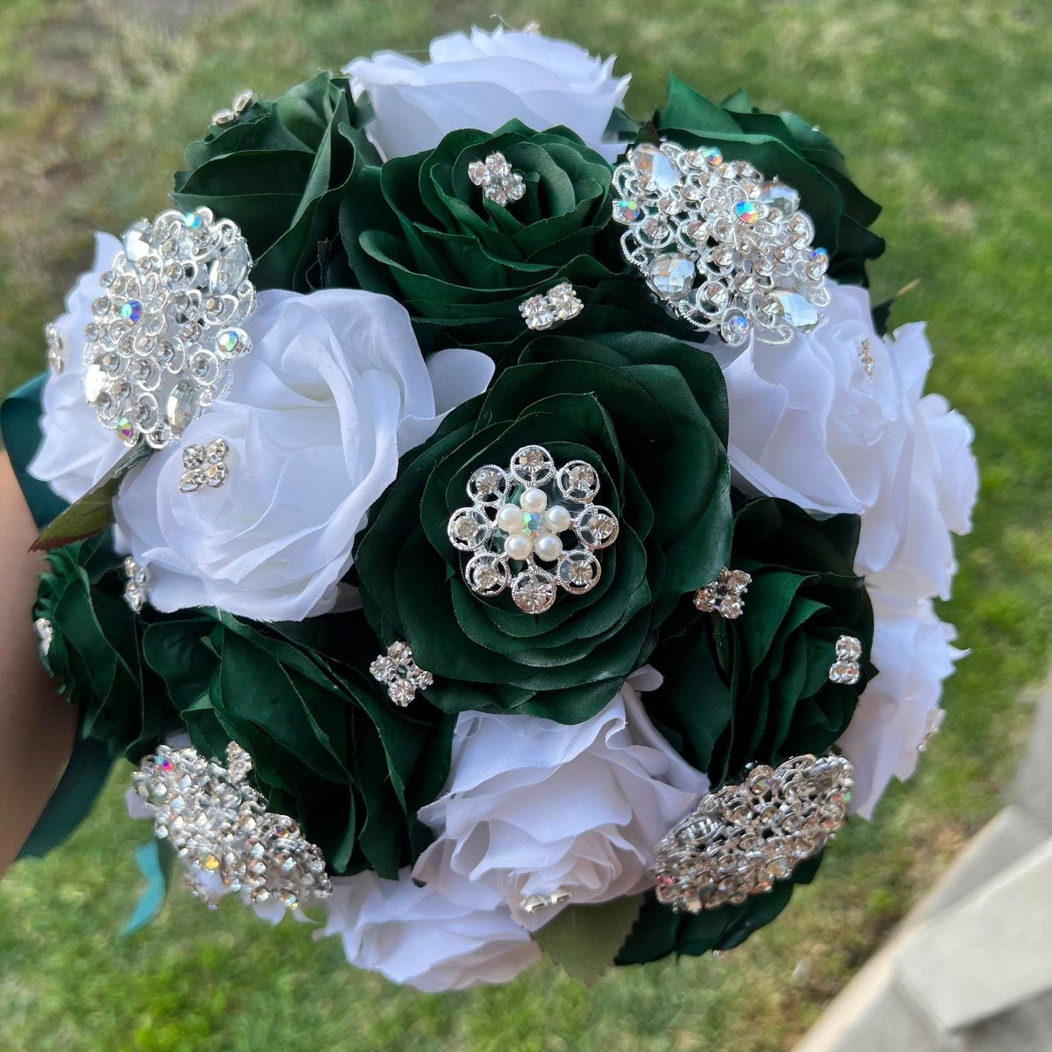 White and Emerald Green Bouquet - Etsy
