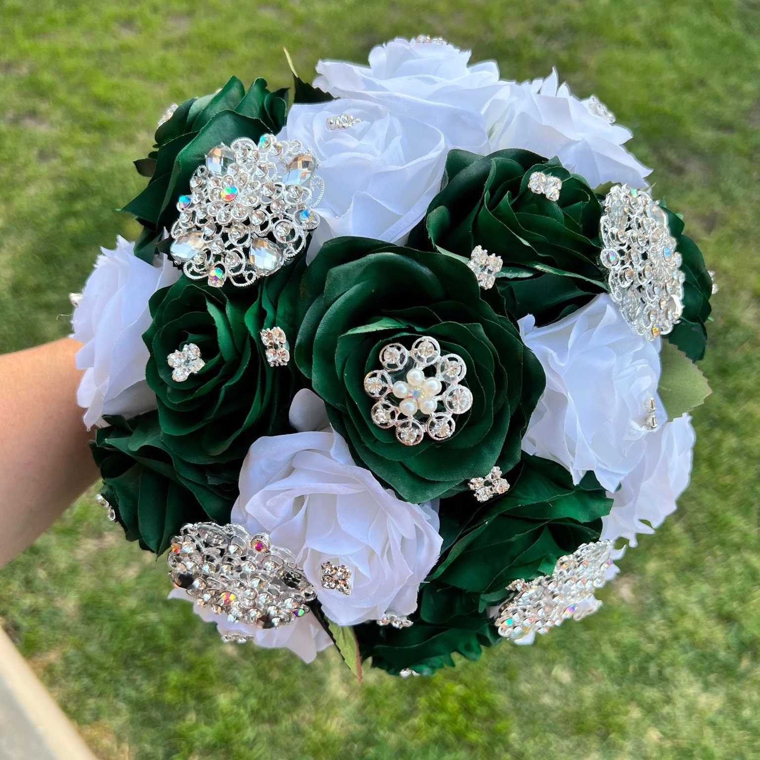 White and Emerald Green Bouquet - Etsy