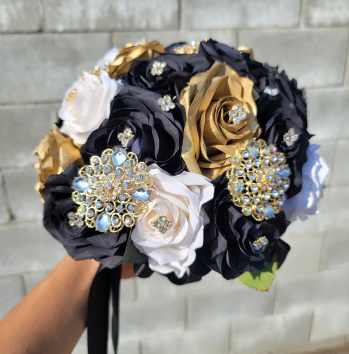 Black and Gold With Ivory Bouquet | Etsy