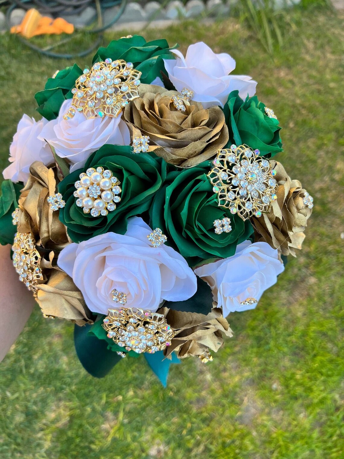 Emerald Green Gold and Ivory Bouquet | Etsy