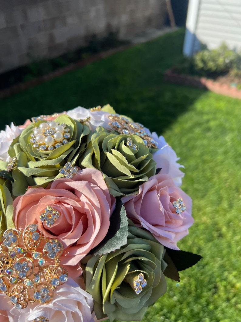Sage Green and Blush Mix Bouquet - Etsy