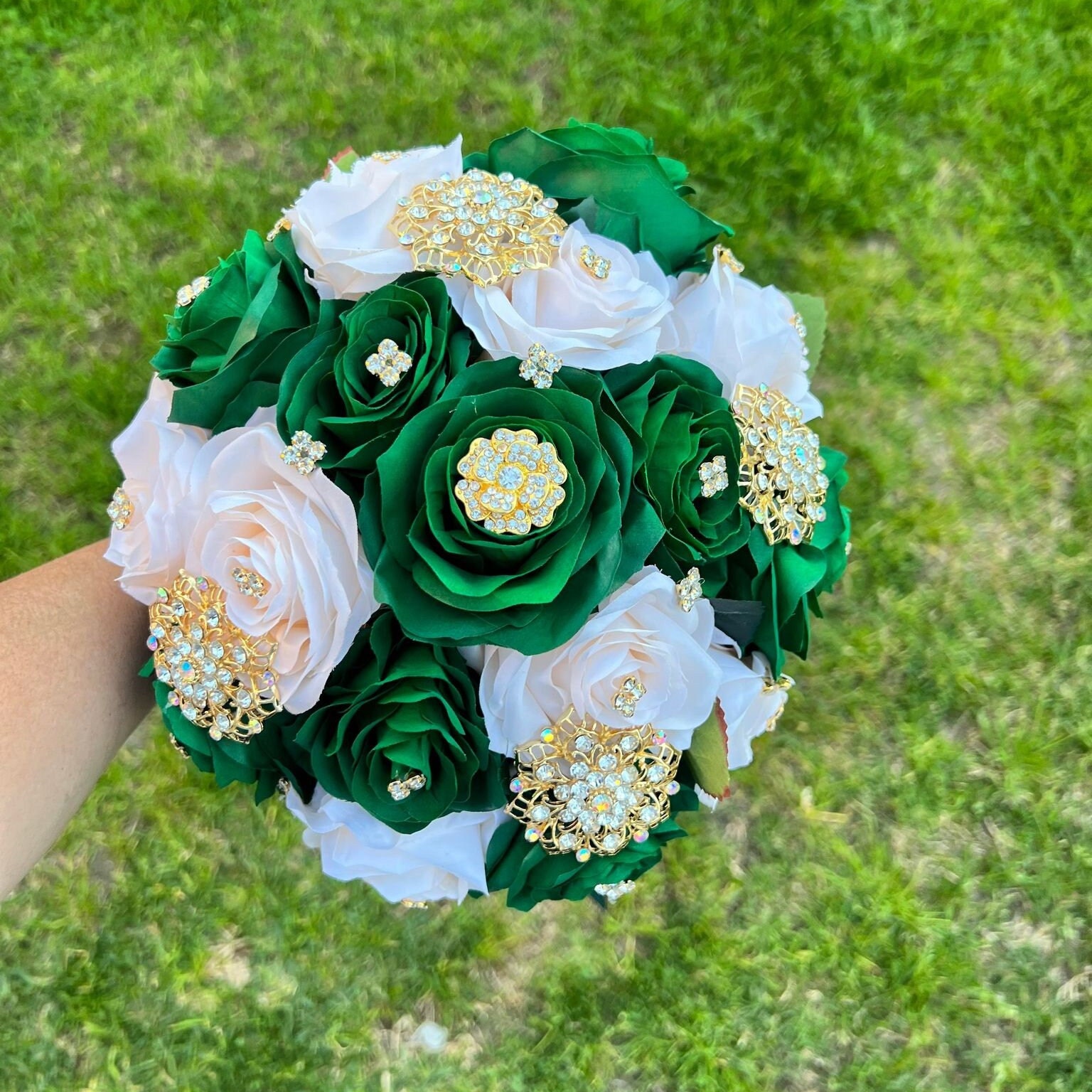 Emerald Green and Ivory Bouquet - Etsy