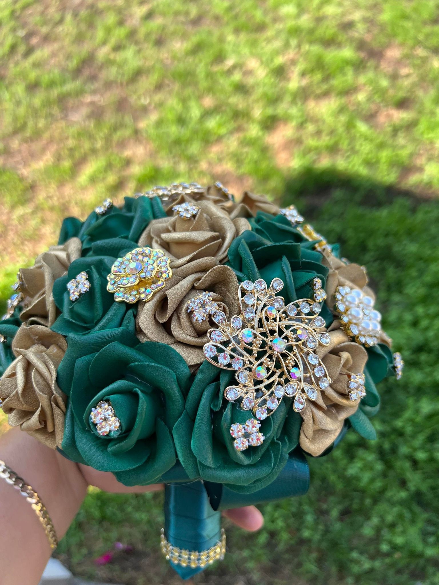 Emerald Green and Gold Bouquet - Etsy