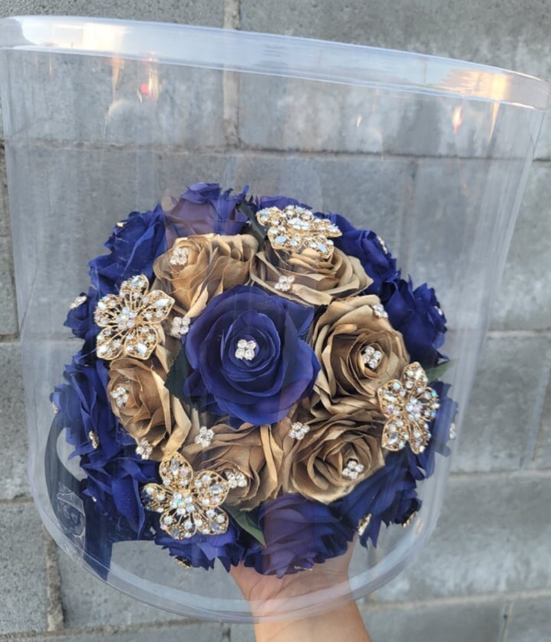 Navy Blue and Gold Bouquet - Etsy