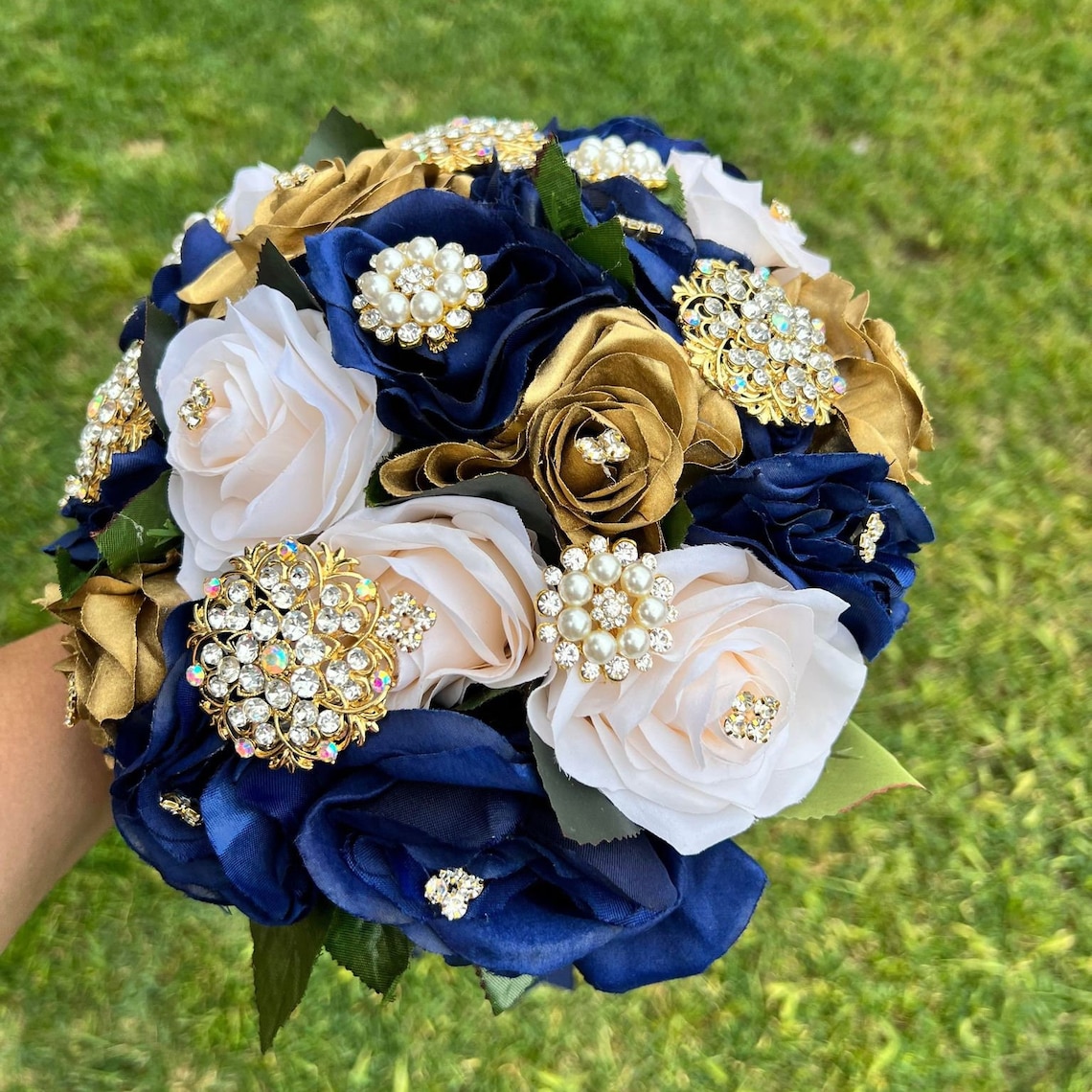 Navy Blue and Gold With Ivory Bouquet - Etsy
