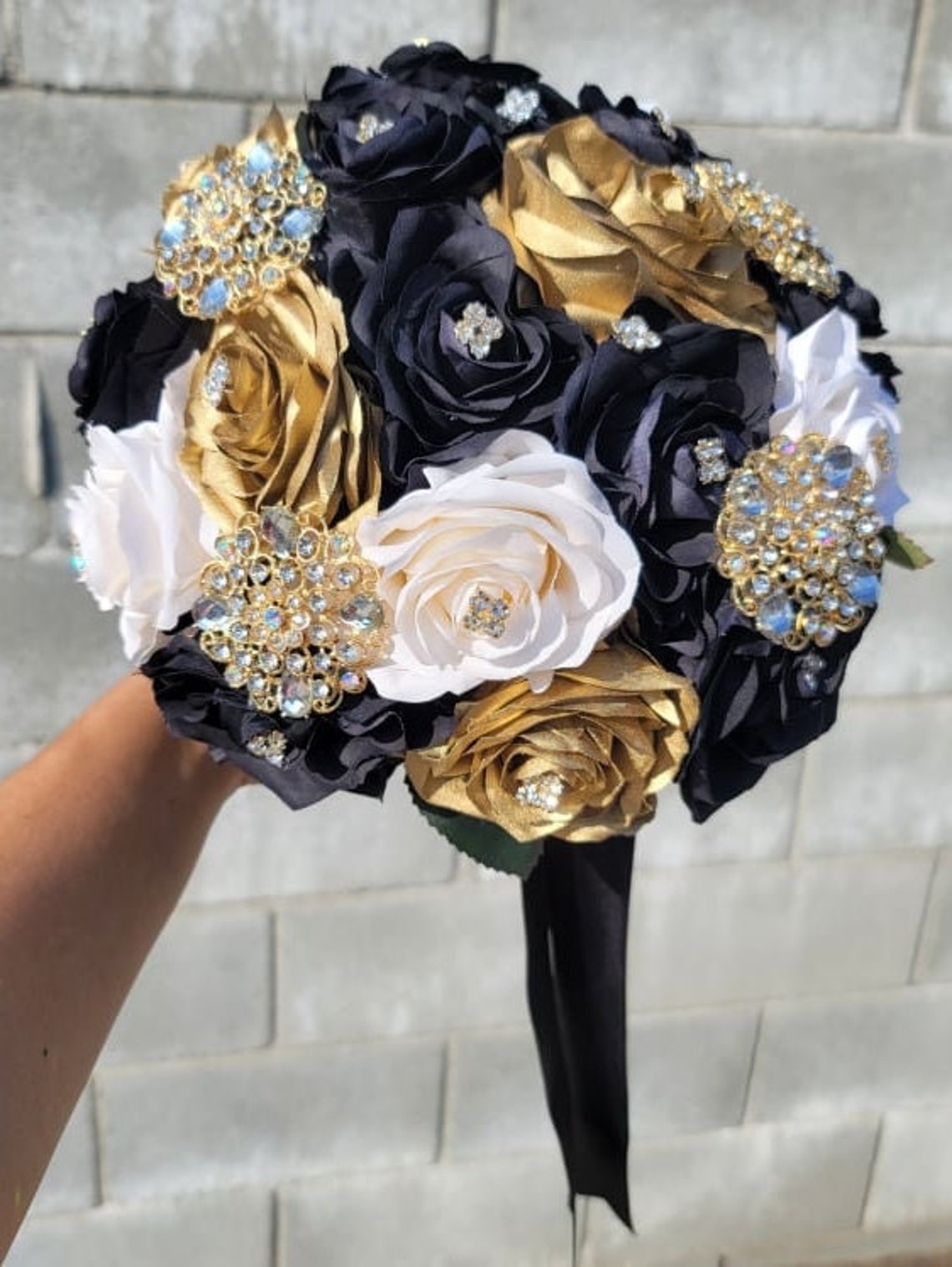 Black and Gold With Ivory Bouquet - Etsy
