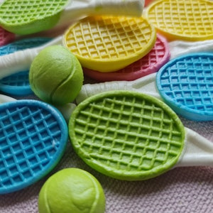24 Pcs. (12 Rackets/12 Balls) Sugar Fondant Rackets, Tennis Ball Cake ...