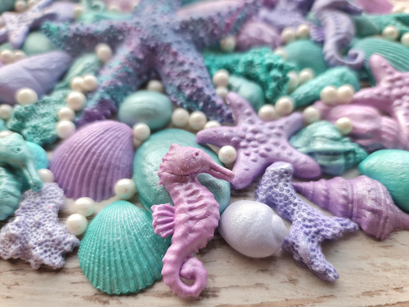 46 Pcs. Sugar Fondant Shells Starfishes Pearls Cake Topper - Etsy