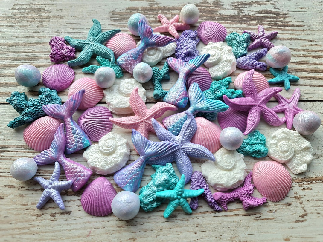 Edible Fondant Seashells – 46-piece Mermaid Cake Toppers - Etsy UK