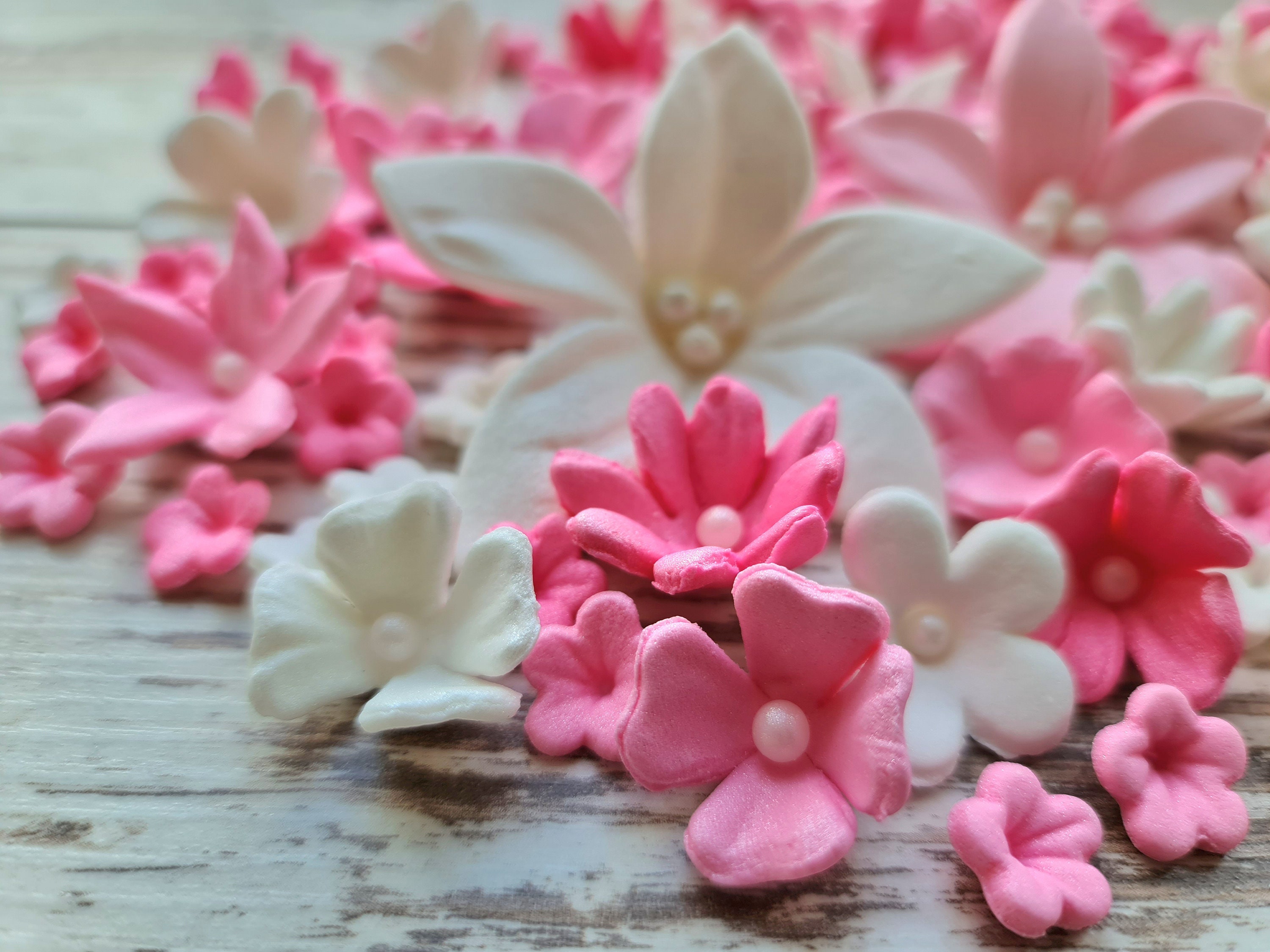 60 Pcs. Edible Sugar Fondant Flowers Cake Topper Pink - Etsy