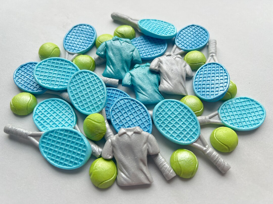 27 Pcs. (12 Rackets/12 Balls + 3 T-shirts) Sugar Fondant Rackets ...