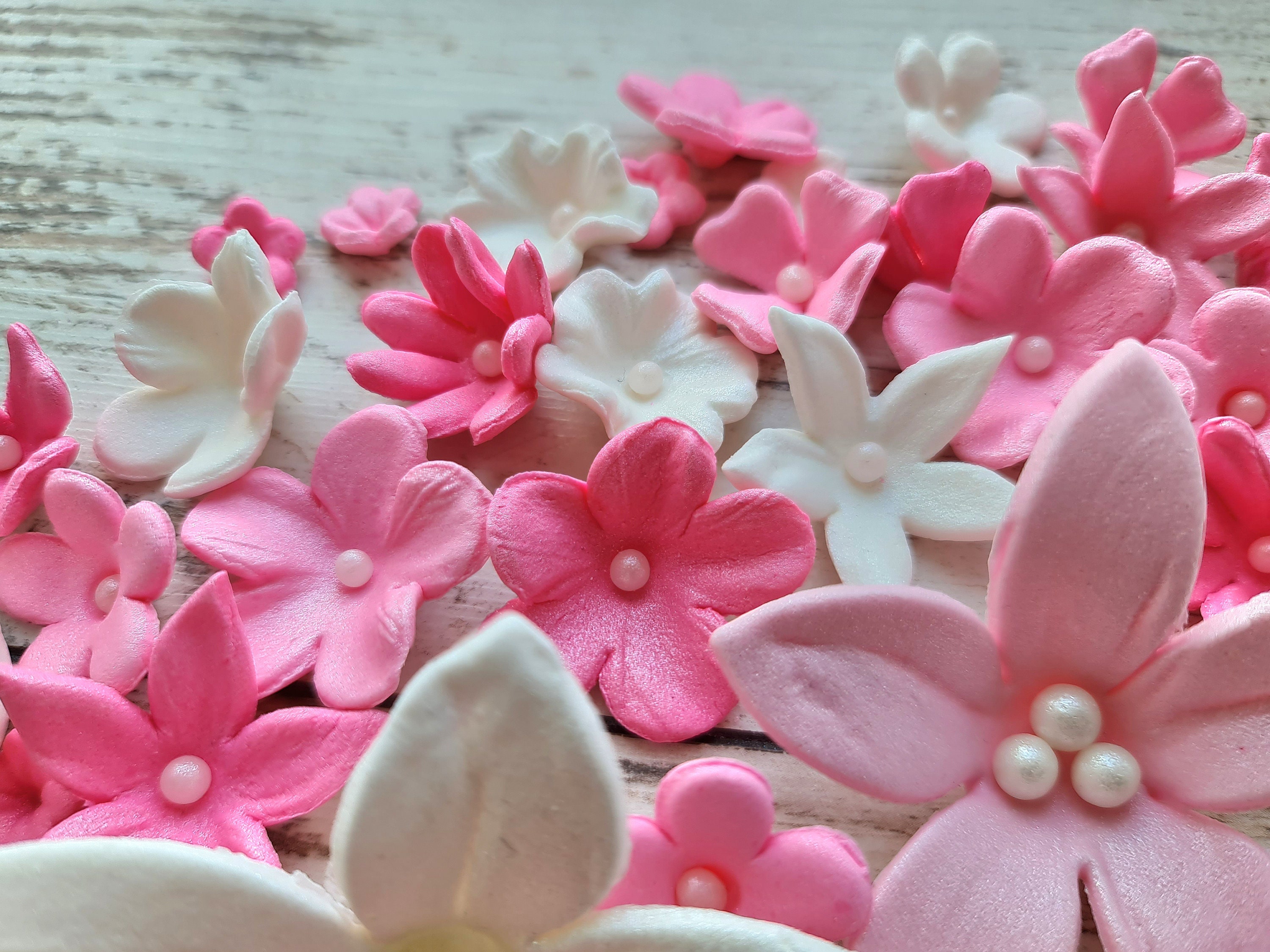60 Pcs. Edible Sugar Fondant Flowers Cake Topper Pink - Etsy