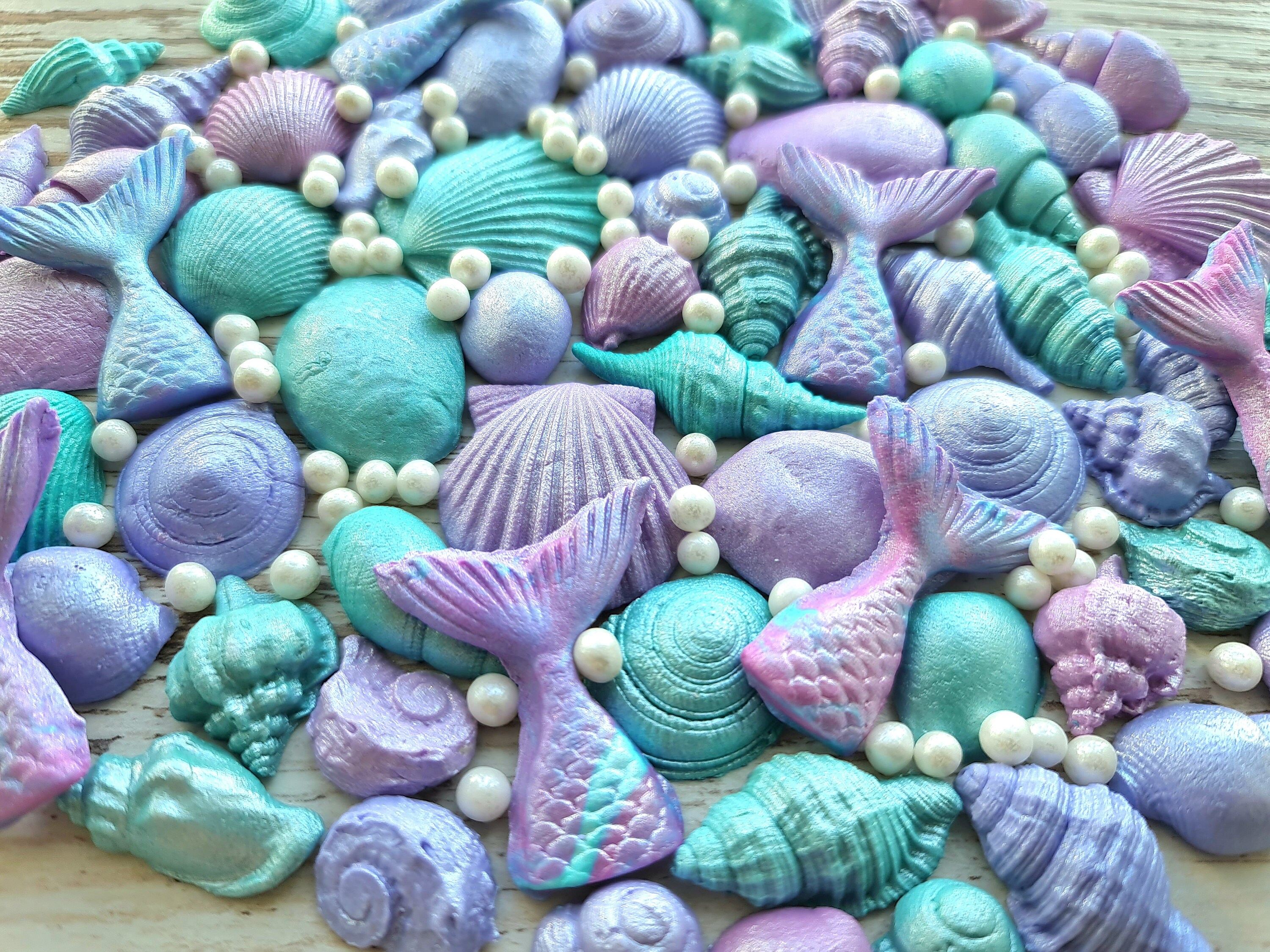Edible Fondant Seashell Cake Toppers – Mermaid Party Decorations, 56 Pc ...