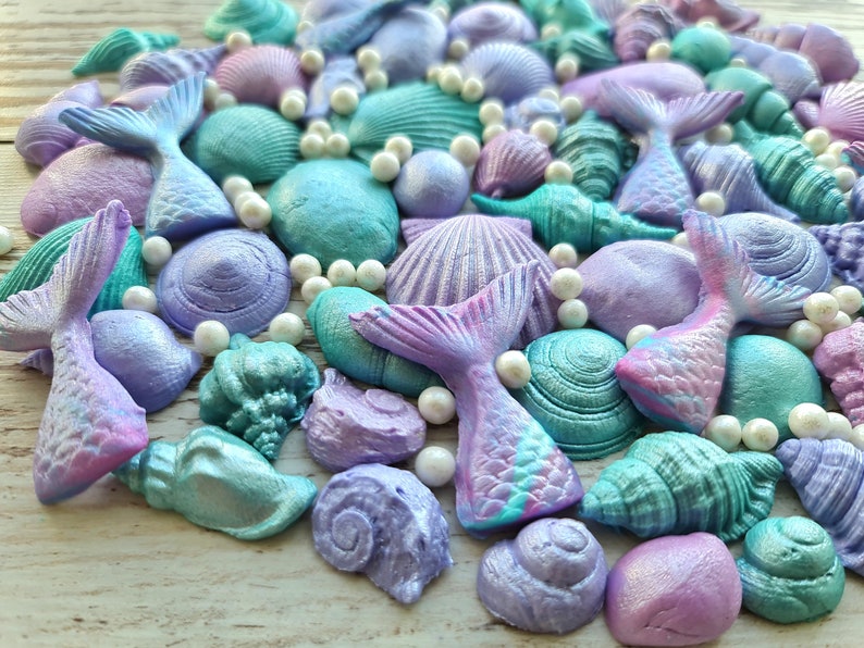Edible Fondant Seashell Cake Toppers – Mermaid Party Decorations, 56 Pc ...