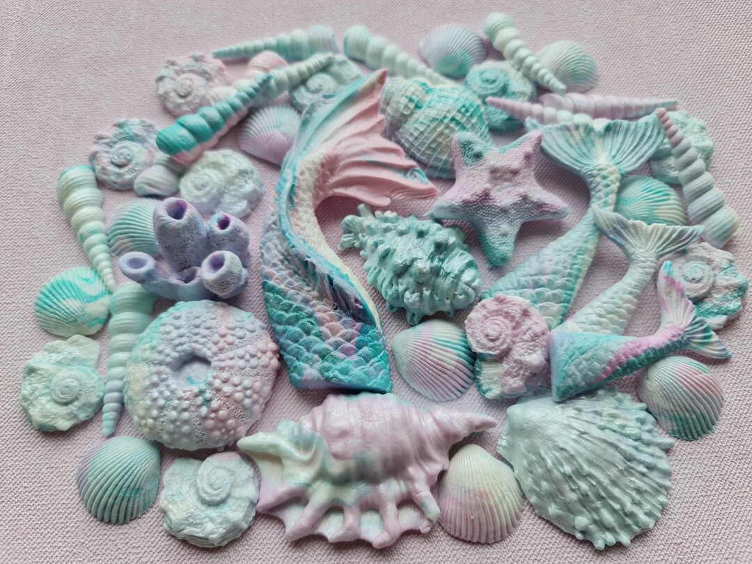 Pastel Mermaid Tail Fondant Toppers (41pcs) – Edible Ocean Cake ...
