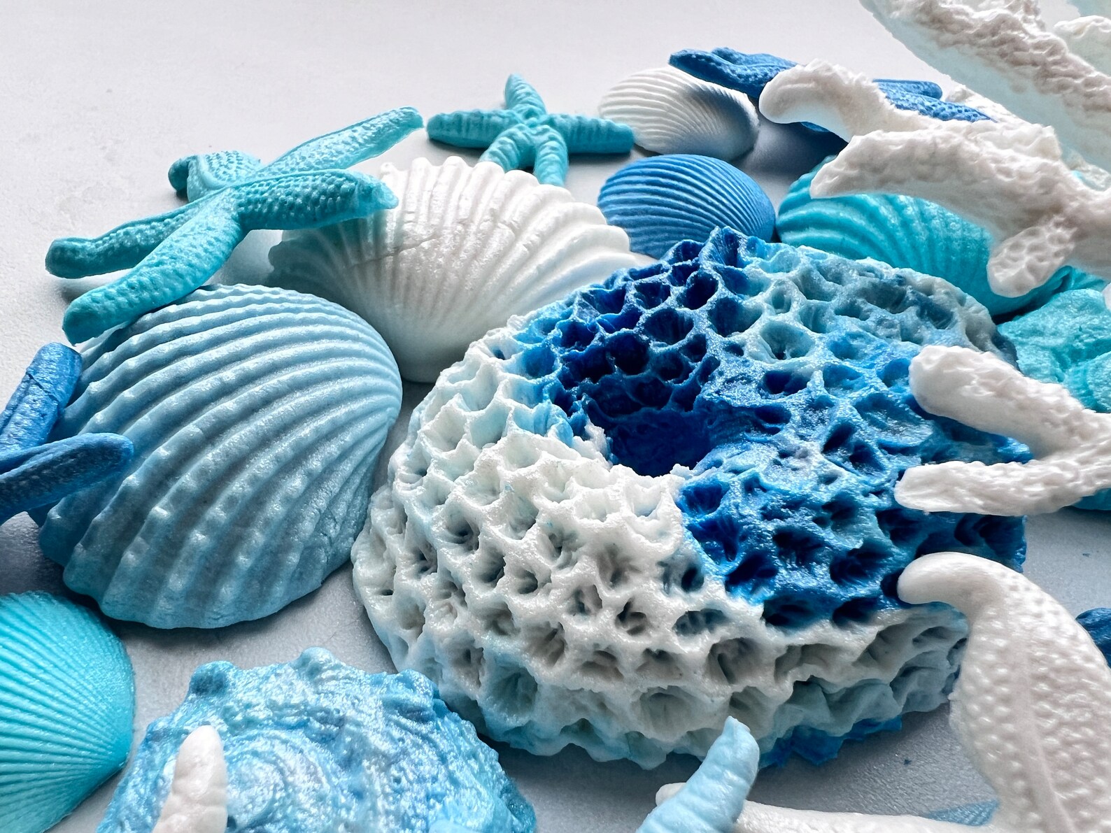 40 Edible Sugar Seashells: Blue & White Cake Toppersno Extra Fees for ...